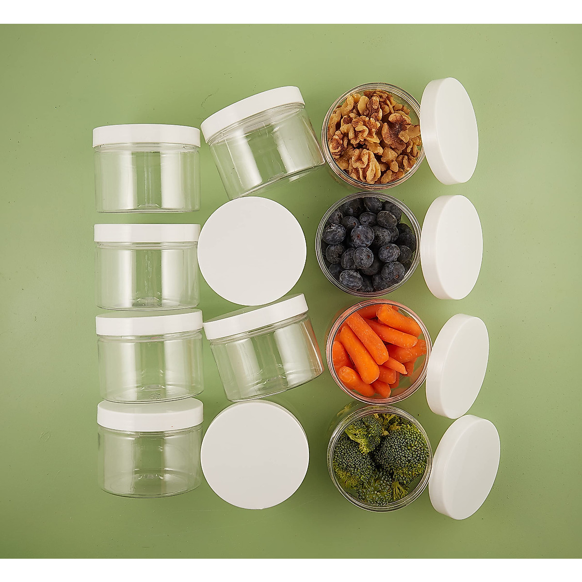 Healthy Packers 4oz Plastic Jars with Lids - Small Clear Jars with Lids - Lotion Containers with Lids | 4 oz Plastic Mason Jars with lids | Cream and Cosmetic Jars (12 pack) (White)