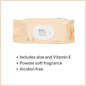 McKesson Baby Wipes - Scented with Powder Soft Fragrance, Contains Aloe and Vitamin E - 6.8 in x 7 in, 72 Wipes, 1 Pack