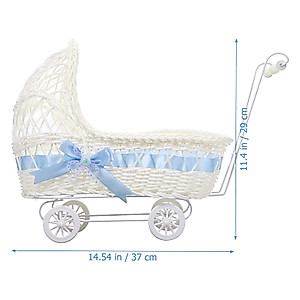 Gadpiparty Rattan Baby Boy Shower Candy Boxes Woven Flower Basket Baby Stroller Shape Wedding Favor Basket Christmas Birthday Treat Box Baptism Basket Boxes Blue