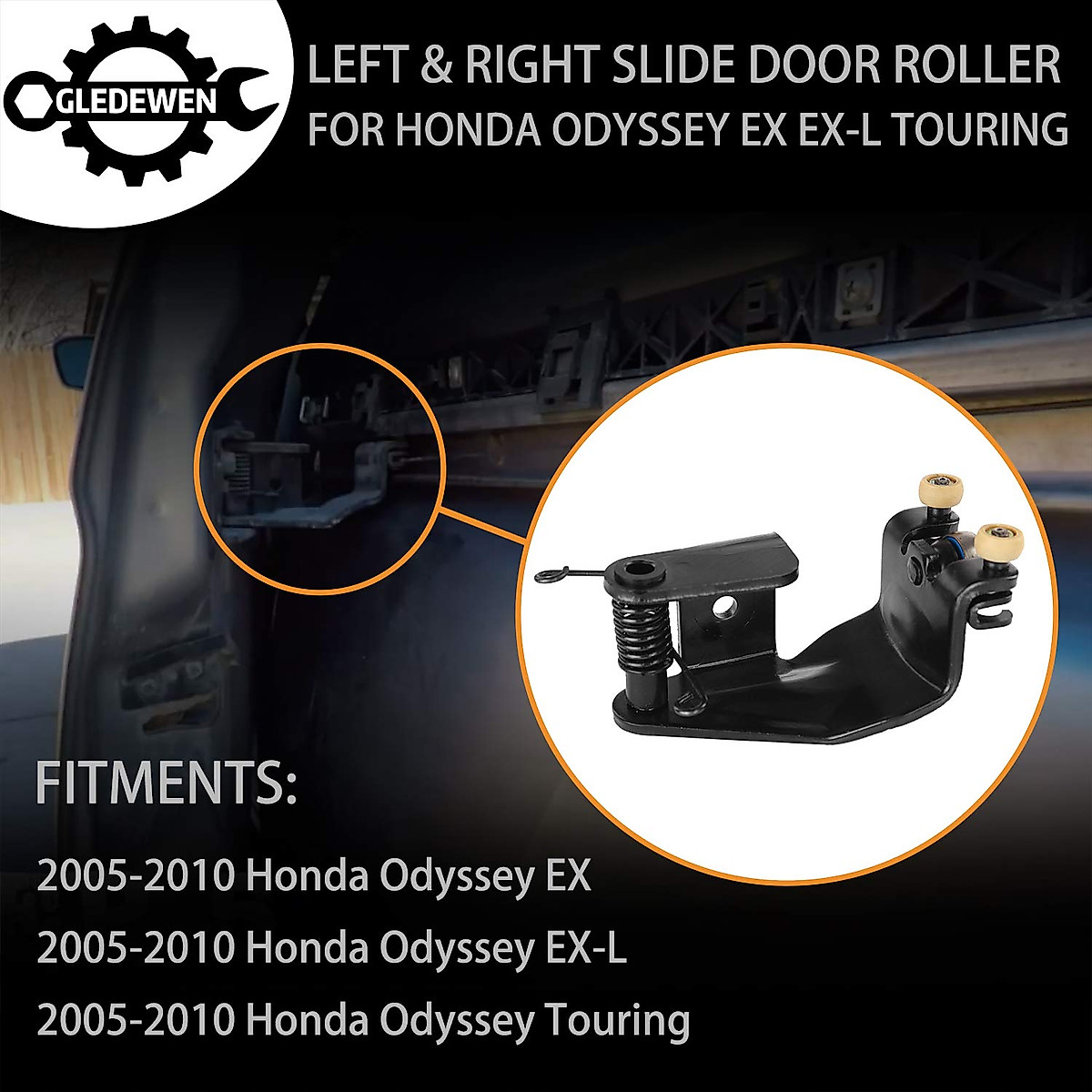 1 Pair Slide Door Roller Assembly Left & Right Upper Center Male Roller | for 2005-2010 Honda Odyssey EX, EX-L, Touring model | Replaces# 72561-SHJ-A21, 72521-SHJ-A21, 924-128, 924-129