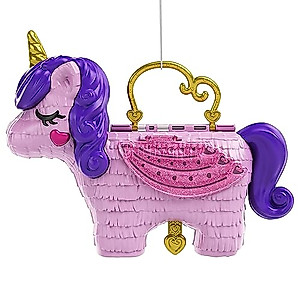 Polly Pocket Micro, Unicorn Party Playset, Pink Unicorn Toy with Purple Hair, 25 Toy Surprises Inside, Toys for Ages 4 and Up, One Playset, GVL88