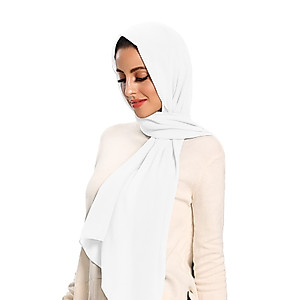 Txameru Hijab for Women Chiffon Hijab Scarfs for Women Long Shawl (White)