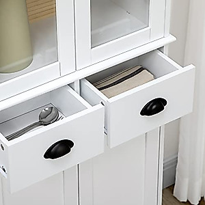 HOMCOM 61" Freestanding Kitchen Pantry, Traditional Style Storage Cabinet with Soft Close Doors, Adjustable Shelves, and 2 Drawers, for Living Room, Dining Room, White