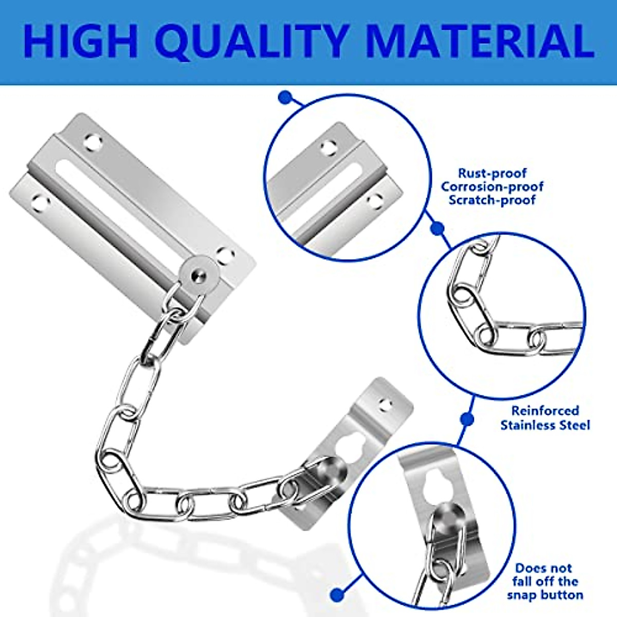 Door Chain Lock, 2 Pack Stainless Steel Chain Locks with 12 Screws, Sliver Security Thickened Chain Guard with Lock for Inside Door Kids Home Safety