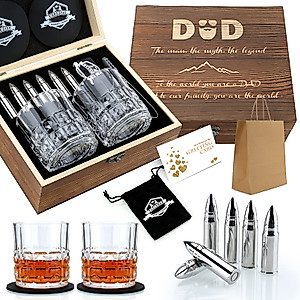 Whiskey Gifts for Men Dad, Best Birthday Gift Ideas for Men from Daughter Son, Stainless Steel Whiskey Stones & Glasses Set, Bourbon Gifts for Men Him Dad Christmas Retirement