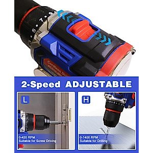 Aspro Cordless Drill, 16.8v Brushless Power Drill Set with Battery and Charger, 2 Variable Speed, 3/8'' Keyless Chuck, Built-In LED, Versatile Small Drills for Electric Drilling and Screwing