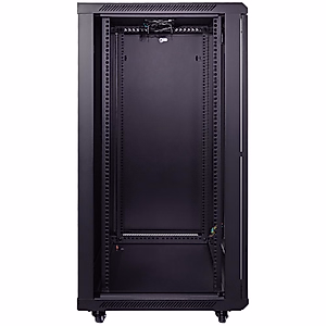NavePoint 22U Server Cabinet Wall Mount Rack Enclosure with Caster Wheels, 2 Fans, Locking Glass Door, Removable Side Panels – 22U Network Cabinet 23.6” Deep, 19” Server Rack for A/V Equipment