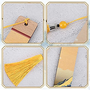 The Wave Japanese Ukiyoe Wooden Bookmarks for Book Lovers Men 4 Pcs Color Handmade Natural Bookmarks Art Book Mark with Tassel and Box Set, Good Gift for Men, Women