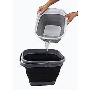 SAMMART 10L (2.6 Gallon) Set of 2 Collapsible Rectangular Handy Basket/Bucket (Bluish-Green + Black, 2)