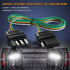 Trailer Wire Extension 4-Way 4 Pin Plug, 4 Wire 4-Flat Connector with Male & Female Plug 18 AWG 59 inch Hitch Light Trailer Wiring Harness Extender