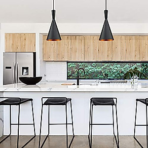 Globe Electric 63873 1-Light Hourglass Pendant, Matte Black, Gold Interior, Black Cord, E26 Base Socket, Kitchen Island, Pendant Light Fixture, Adjustable Height, Home Décor Lighting, Home Decor, Mira