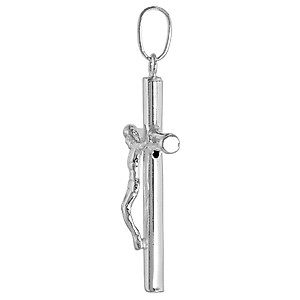 Sterling Silver Large Plain Crucifix Pendant 5mm Tubular High Polished 2 3/4 inch