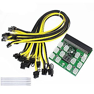 S-Union Ethereum ETH ZEC Mining Power Supply 12V GPU/PSU Breakout Board + 12pcs 16AWG PCI-E 6Pin to 6+2Pin Cables 27.5Inch Length(70CM, with 5 Nylon Cable Ties)