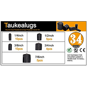 34pcs Black Pipe Post Bolt Screw Rubber Thread Protector Cover Vinyl Tube End Caps,Assorted 1/4-inch to 7/8-inch-5 Sizes