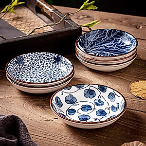 Japanese Style Ceramic Dipping Bowls,4 Inch Side Dishes Sauce Dishes for Sushi,Sauce,Snack and Soy,3 Oz Blue and White Pinch Bowls for Kitchen Prep - Set of 6(4 inch)