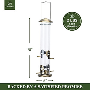 Kingsyard Metal Bird Feeders for Outdoors Hanging, Extra Thick Tube Bird Feeder w/Steel Hanger & 4-Port, 15 inch, Chew-Proof, Weather and Water Resistant, Brushed Bronze