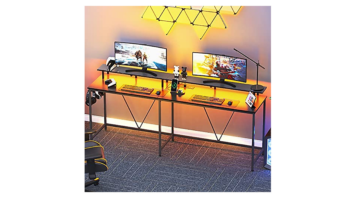 Huuger L Shaped Gaming Desk with LED Lights & Outlets