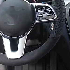 CarXs Black Suede Leather Car Steering Wheel Cover,Fit for Mercedes Benz A-Class W177 B-Class W247 C-Class W205 CLS-Class