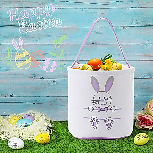 4 Pack Easter Bunny Basket Bags Gift Basket Easter Bag Bunny Ear Bag Tote Bag for Egg Hunting Candy and Gifts Carry Bucket (Easter Bunny Bag 01)