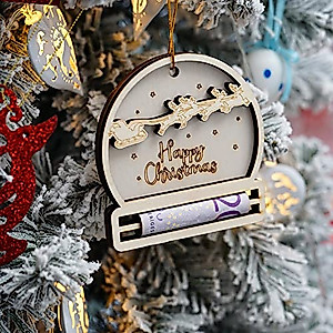 Jahhsay 6PCS Christmas Money Holder for Cash Gift, Wooden Money Card Hanging Decoration, Novelty Cash Holder Chocolate Storage Reindeer Christmas Tree Ornament