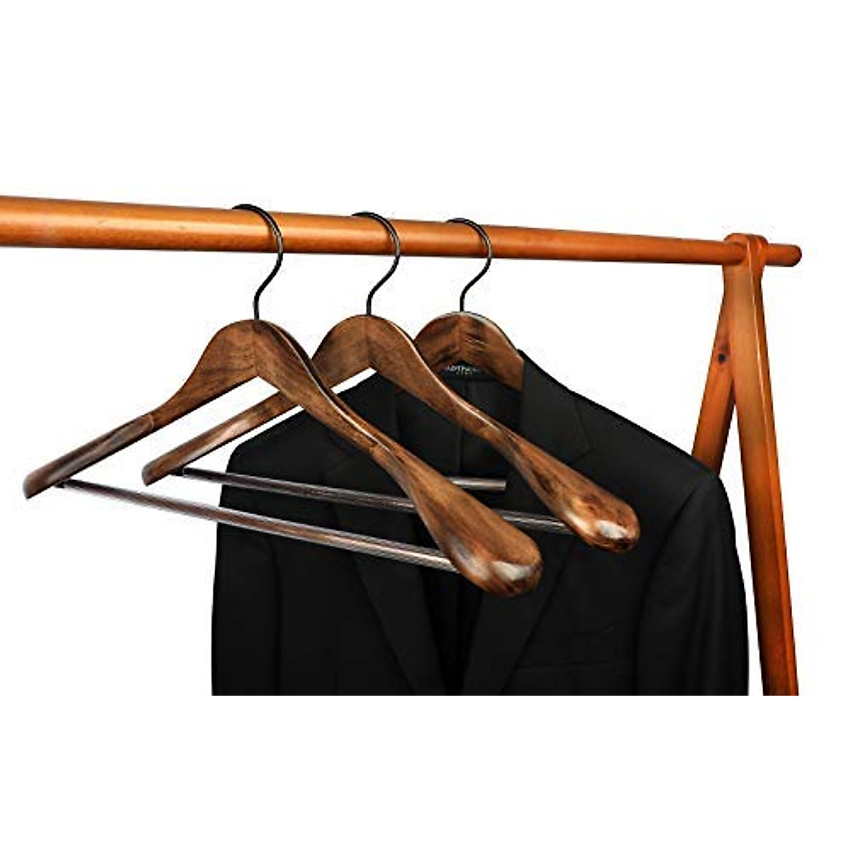 TOPIA HANGER Set of 6 Beautiful Coat Suit Jacket Wood Wooden Hangers, Premium Retro Finish with Extra-Wide Shoulder- 360° Black Hooks & Anti-Slip Bar CT02A