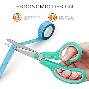 Scissors 8" Multipurpose Scissors Titanium Coated Sturdy Sharp Scissors Right/Left Handed Comfort-Grip Handles for Office Home School Sewing Fabric Craft Supplies Green/Gray