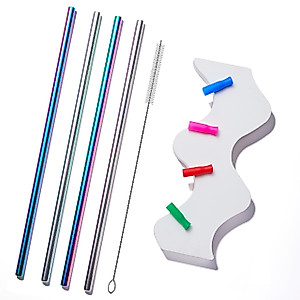 Wobye 12'' Tall Metal Straws Replacement for Stanley Quencher 64 40 30oz Cup, 4 Pack Long Stainless Steel Straw with Silicone Tip Cleaning Brush for Simple Modern Trek 40oz Tumbler