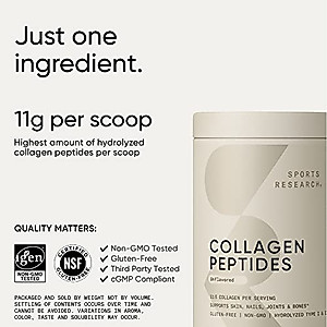 Sports Research Collagen Powder Supplement - Vital for Workout Recovery, Skin, & Nails - Hydrolyzed Protein Peptides - Great Keto Friendly Nutrition for Men & Women - Mix in Drinks (16 Oz)