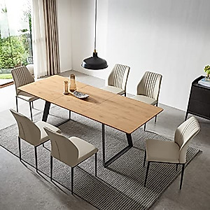 ZckyCine Modern mid-Century Dining Table Dining Table and Chairs for 6 Rectangular Wooden Dining Table Extendable Dining Table Space-Saving Multifunctional Dining Table (Table+6 Beige Chairs)