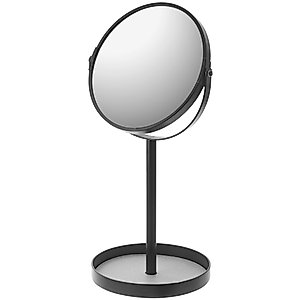 Yamazaki Home Round Standing Mirror-Bathroom and Bedroom Organizer with Tray, One Size, Black