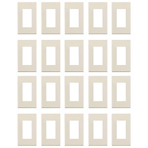 Leviton 80301-ST 1-Gang Decora Plus Wallplate Screwless Snap-On Mount, Light Almond, 20-Pack