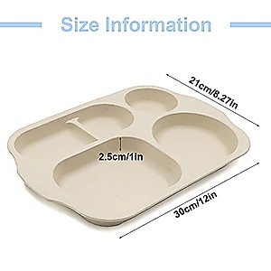 2 Pcs Wheat Straw Divided Plates, School Lunch Trays, Fast Food Trays Cafeteria Trays with Compartments, Home Restaurant(Beige)