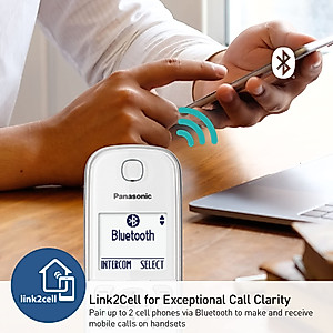 Panasonic Cordless Phone with Answering Machine, Link2Cell Bluetooth, Voice Assistant and Advanced Call Blocking, Expandable System with 4 Handsets - KX-TGD864W (White)