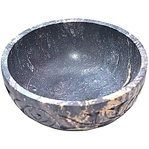 KC KULLICRAFT Marble Soapstone Natural Smudge Pot | Stone Bowl | Scrying And Smudge Bowl (Scrying - Bowls & Mirrors) (5 Inch) From India. Handmade Leaf Carved Design.