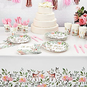 Sparkle and Bash Oh Deer Party Table Covers for Girls Baby Shower (54 x 108 in, 3 Pack)