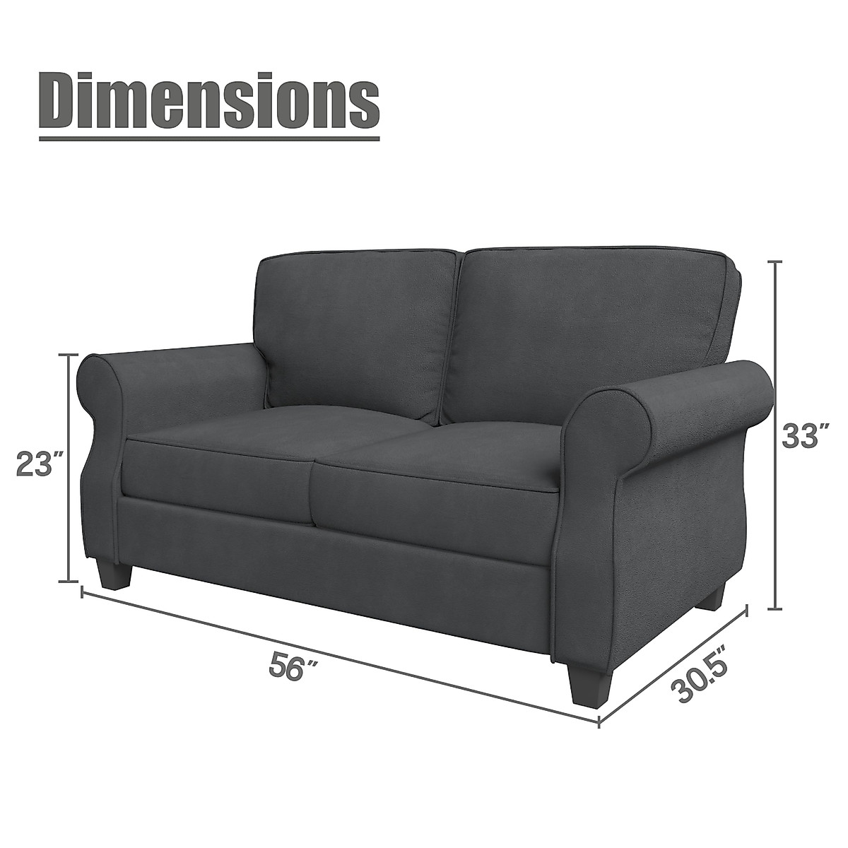 Yattem 56” Loveseat Sofa Couch, Modern Small Dark Gray Velvet Loveseat Sofa Couch, Small Space Saving Modern Upholstered 2 Seater Love Seat Sofa Couch for Living Room Bedroom Office Studio