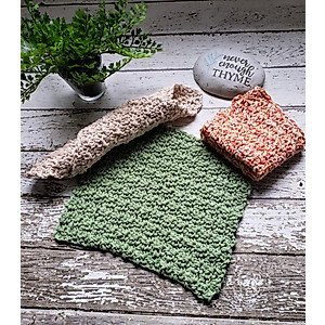 Crochet Kitchen Dish Cloths Fall Harvest Green Beige Orange Yellow Wash Cloth Crochet Cotton Dishcloths Set of 3