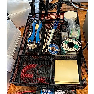 ROSROSE Desk Drawer Organizer Tray, Metal Mesh Drawer Organizer Office w/6 Compartment, Multi-use Desk Organizer Tray Storage for Home Office School Supply, Desktop, 12.6 x 8.7 x1.8in, Black-2 Pack