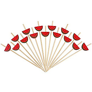 Minisland Mix-colored Fruits Watermelon Pineapple Leaf Cocktail Toothpicks 4.7 Inch Long Bamboo Skewers for Appetizers Drinks Hawaiian Party Food Picks 100 Counts- MSL115