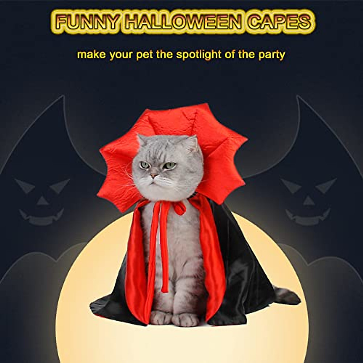 Dog Cape Costume - Halloween Pet Costumes Cat Vampire Cloak, Funny Cosplay Dress Devil Wizard Outfit, Dog Witch Clothes for Small Medium Dogs Cats Puppy, Dog Mantle Apparel for Halloween Party