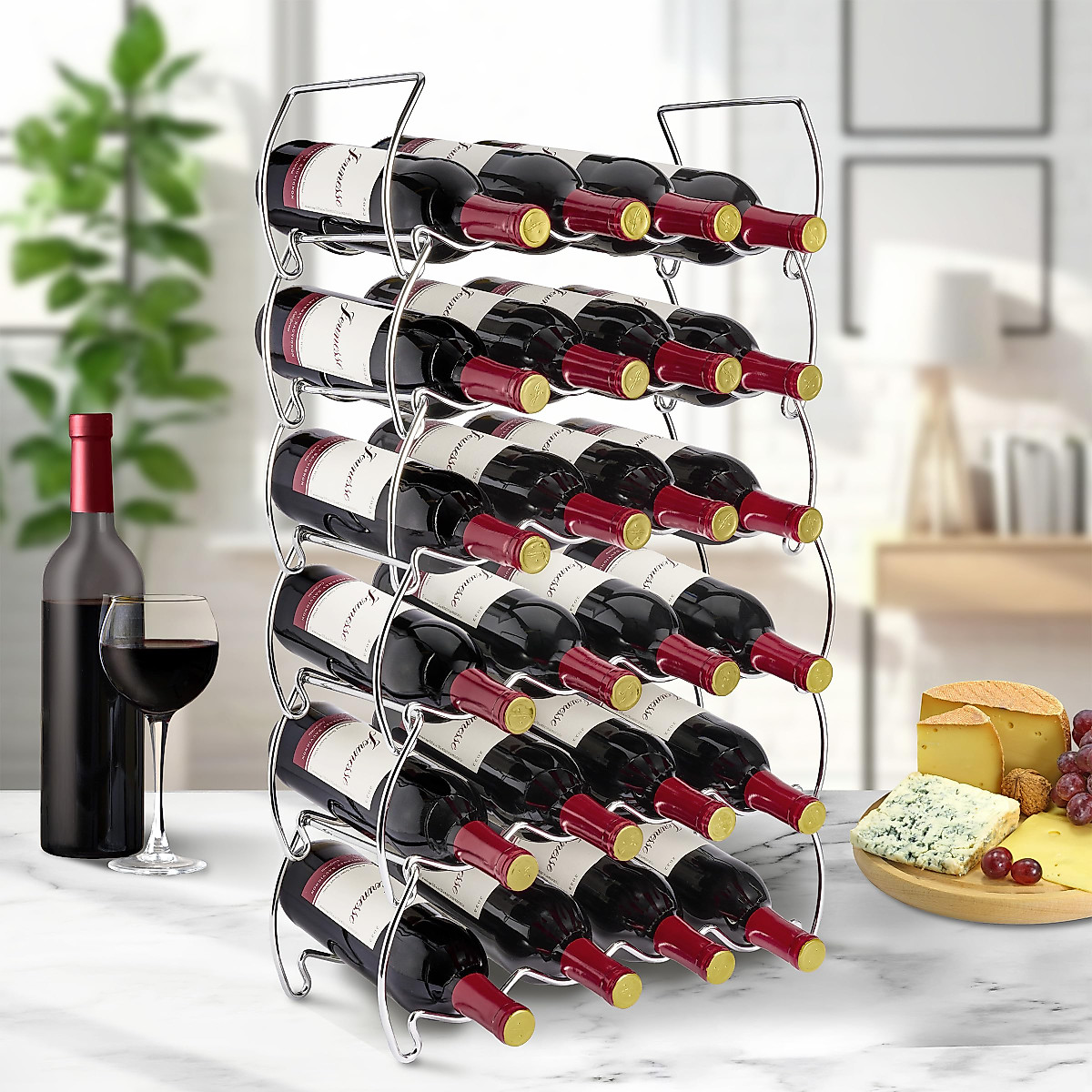 Sorbus® 3-Tier Stackable Wine Rack - Classic Style Wine Racks for Bottles - Perfect for Bar, Wine Cellar, Basement, Cabinet, Pantry, etc - Hold 12 Bottles, Metal (Silver)