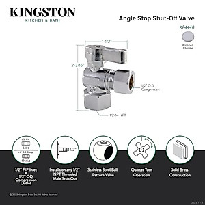 Kingston Brass KF4440 Fip X 1/2 OD Comp Angle Stop Valve, Polished Chrome