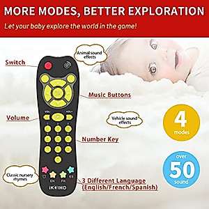 Baby Remote Control Toy, Realistic Toddler TV Remote Toy with Light Sound Adjustable Volume Kid Learning Education Musical Toys with English French Spanish Infant Gift for Boys Girls 6M+ (Black)