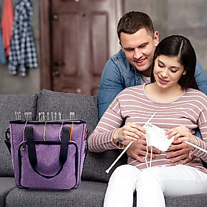 Fangze Yarn Bag-Knitting Bags Upgraded Yarn Tote Bag Organizer Crochet with Grommets and Belt for Crochet Hooks,Knitting Needles And Accessories(Purple)