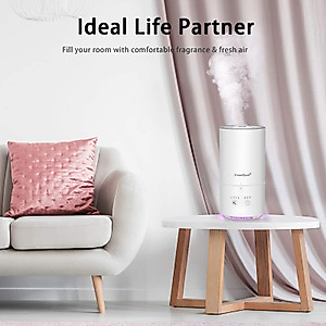 Top Fill Cool Mist Humidifiers for Bedroom & Essential Oil Diffuser,1.2L Small and Whisper Ultrasonic Humidifier for Home, Baby, Large Room with Auto Shut Off(White,7Color Light)