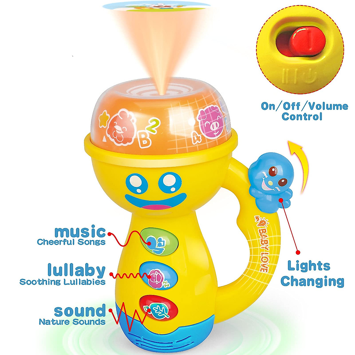 HISTOYE Kids Musical Flashlight Toys for Toddler Night Light Projector Toys for Baby Boy Girl 12-18 Months Pacify Flashlight Baby Toys with Lights and Music Toy Gifts for 1 2 3 4 Year Old Girl Boy