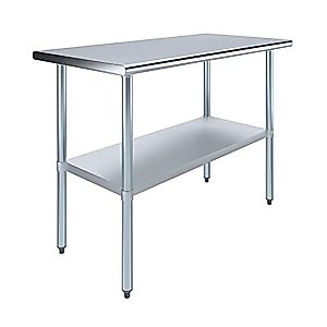 AmGood Stainless Steel Work Table with Undershelf | Kitchen Island Food Prep | Laundry Garage Utility Bench | NSF Certified (48" Long x 24" Deep)