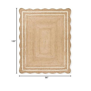 Chouhan Rugs Natural Jute Scalloped Rug Bohemian Rug Decor Rug Handwoven Rug Custom Rug Decorative Rug (BD1) (8x10 ft-WHT)