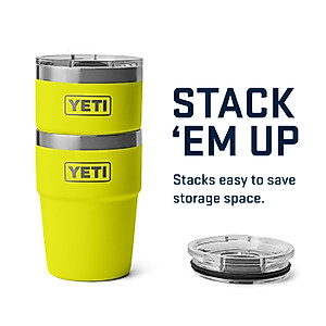 YETI Rambler 16 oz Stackable Tumbler, Vacuum Insulated, Stainless Steel with MagSlider Lid, Firefly Yellow