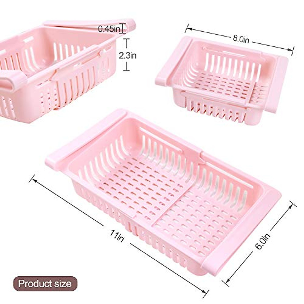 4PCS Fridge Drawer Organizer, Retractable Pull-Out Fridge Shelf Holder Storage Box Home Kitchen Space Saver Under Shelf Fridge Organizer Box for Fridge Shelf Under 0.5"